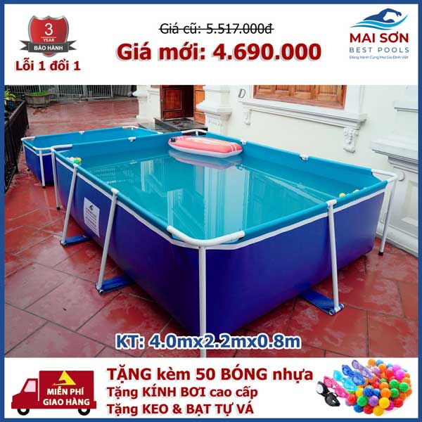 Bể Bơi Mini Lắp Ghép Tại Nhà KT dài 4.0x2.2x0.8 - Mai Sơn Best Pools